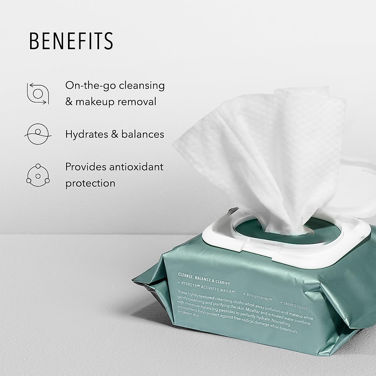 HydroPeptide HydroActive Cleanse, Micellar Facial Cloths, Gently Cleanses Skin, Hydrating and Nourishing, 30 Count