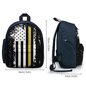 Vintage 911 Dispatcher Thin Gold Line Flag Unisex Backpack Lightweight Laptop Shoulder Bag Causal Daypack Outdoor Bags