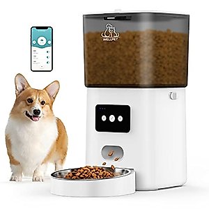 Automatic Dog and cat Feeder, WELLPET WiFi-Enabled Smart cat Food Dispenser, Automatic Dog Food Dispenser with APP Remote Control Part, cat Feeder with Low Food Alarm, Dual Power Supply