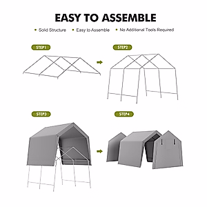 GarveeLife 6' x 8' Outdoor Portable Shed, Shelter Logic with Roll-up Zipper Door, Heavy Duty Waterproof Tarp, Storage Tent for Motorcycle, Bike, Firewood, Garden Tools