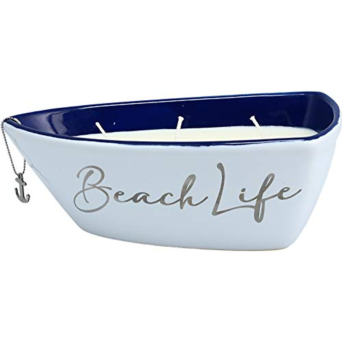 Beach Life- Triple Wick 10 oz 100% Soy Wax Candle Scent: Fresh Linen with Silver Detail Accents.