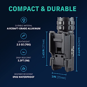 DefendTek Tactical Gun Flashlights - Compact, Rail-Mounted LED Light for Shotgun, Pistol, Rifle and Handgun - Weapon and Gun Accessories - DT-M1C﻿