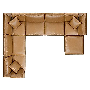 Modway Commix Modular Sofa, U Shaped Reclining Sectional, Tan Vegan Leather