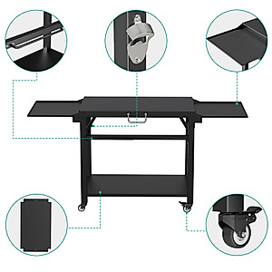 Upgrade Foldable Dining Cart Table, Movable Flattop Grill Cart Stand for Blackstone, Weber, Ninja, Portable BBQ Grill, Outdoor Pizza Oven and Other Grill Grddle, Grill Table Cart for Outside Camping