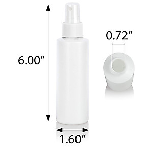 JUVITUS 4 oz / 120 ml White Plastic HDPE Refillable Cylinder Squeeze Bottle with White Fine Mist Spray (12 Pack)