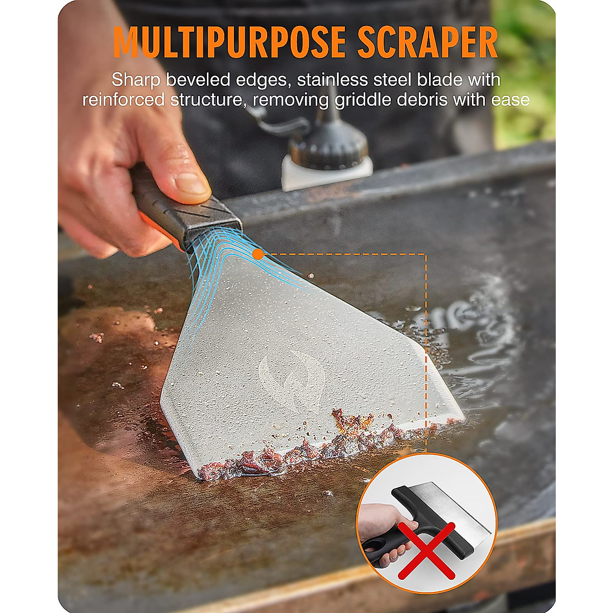 HOMENOTE Griddle Cleaning Kit for Blackstone, Professional Griddle Scraper Kit with Reinforced Heavy Duty Griddle Scraper, Grill Bricks, Scouring Pads with Handle 9pcs