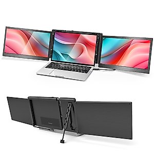 Alecewey P2 PRO Triple Portable Monitor for Laptop Screen, 13.3" FHD 1080p IPS Display, Type-C/PD/TF Support, M1/M2 MacBook, for 13.3"-16.5" Notebook Computers, Windows Phone