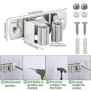 Broom and Mop Holder Wall Mount Heavy Duty Stainless Steel Broom Holder Wall Mounted Broom Organizer Home Garden Garage Storage Rack (4PCS-1Rack)