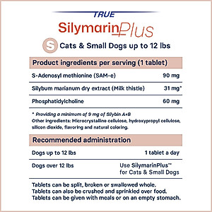Liver Support & Health Supplement for Small Dogs and Cats – (Milk Thistle) Silymarin & Silybin Formula, (Same), S-Adenosylmethionine, 30 Tablets for Liver Detox & Support