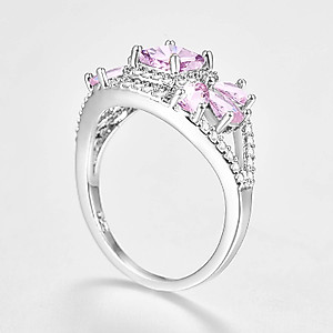 Narica Silver Plated Created Pink Topaz CZ Cubic Zirconia Filled Eternity Halo Cocktail Party Wedding Engagement Promise Band Elegant Women's Petal Flower Ring for Mom Bridal Lover 9#