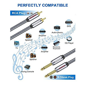 SOUNDFAM RCA to 1/4 Cable，Dual RCA to Dual 1/4 inch TS Stereo Audio Interconnect Cable，Dual 6.35mm to Dual RCA/Phono Patch Cable-Grey(3.3Feet/1M)