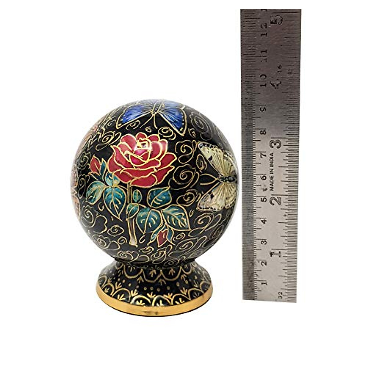 Precious Handicraft Keepsake Butterflies on Rose Floral Globe Style Cremation Urn - 100% Handcrafted Adult Funeral Urn - Solid Affordable Large Urn for Human Ashes, (Black)