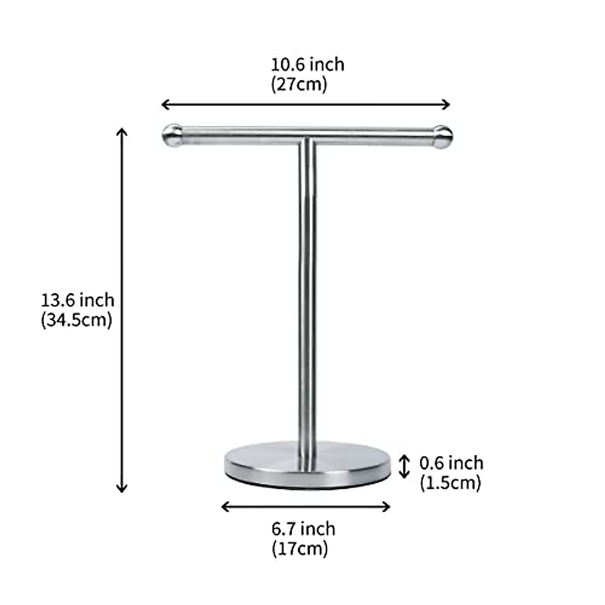 Qflushor Hand Towel Holder Stand, Stainless Steel Silver T-Shape Fingertip Towel Bar Rack Stand, Hand Towel Stand for Bathroon Vanity Countertop