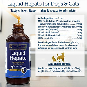 Rx Vitamins Liquid Hepato - Liquid Liver Support Supplement with Milk Thistle Extract - Hepatic Dog Supplement Enriched with Vitamin B Complex - Chicken Flavor (4oz)