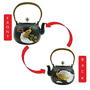 Funmaker Japanese Style Tetubin Tea Kettle Iron Teapots Japanese Cast Iron Teapot Handmade Uncoated Teapot Health Teapot 40.5oz / 1200ml (Type-8)