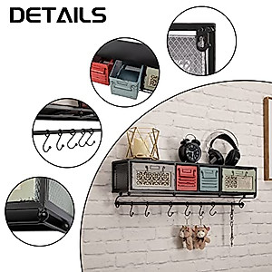 AcozyHom Metal Wall Mounted Coat Rack with Hooks and 4 Drawers, 30.3"(L) x6.7(W) x11.8(H), Home Entryway Wall Hanging Shelf, Iron Storage and Display Organizer for Coats, Hats, Keys, Cups, Colorful