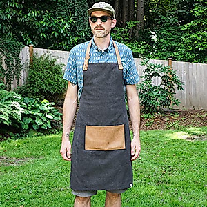 Foster & Rye Grilling Apron with Pocket, Canvas Apron for Men with Adjustable Strap, BBQ & Grill Accessories for Indoor & Outdoor Cooking, 35" x 26.75", Black