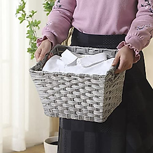 Wicker Baskets With Handles, Grey Rattan Waterproof Woven Basket For Storage , Wicker Storage Basket, Decorative Storage Basket, Easy To Clean (WHITE)