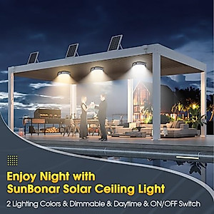 SunBonar Solar Lights Indoor Home Intelligent Solar Ceiling Light with Remote, Cool White/Warm White 1000Lumen Outdoor Solar Shed Light with ON/Off Switch for Barn, Porch, Patio, Carpot, Chicken Coop