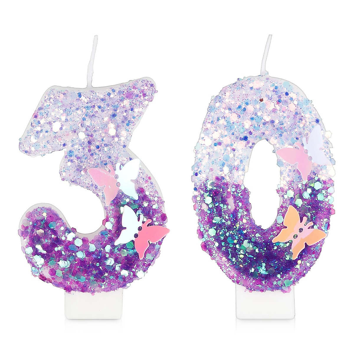 Birthday Candles Number 30 Candle, Butterfly 30th Birthday Decorations for Women/Girl, Purple Happy Birthday Candle for Cake, Handmade Sequin Numeral Candle Wedding Cake Topper Anniversary Party Decor