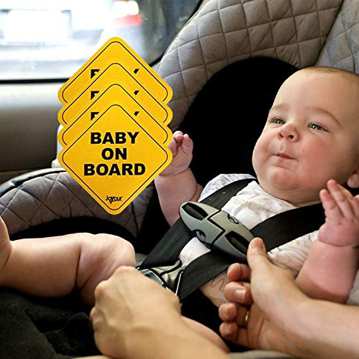 4 Pack - Reflective Safety Baby On Board Car Magnet Signs, 5x5 inch, Waterproof/Weatherproof, Golden Yellow