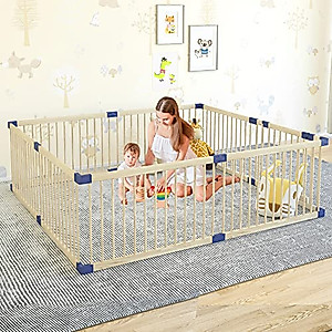 Linor Baby Playpen Kids Fence with Safety gate, 78.7"x70.8" Extra Large Playpen for Babies and Toddlers, Baby Play Yards, Activity Center Playpen for Twins, Children, 100% Natural Wood