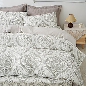 Tache Gray White Ogee Damask Moon Sky Speckled Heather Grey Modern Victorian Shabby Chic Reversible Duvet Cover Queen