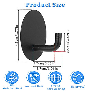 Tucnoeu 8pcs Black Adhesive Shower Hooks Waterproof Rustproof Removable Stainless Steel Shower Hooks for Towels,Hooks for Hanging,Heavy Duty Adhesive Hooks for Bathroom Kitchen Bedroom