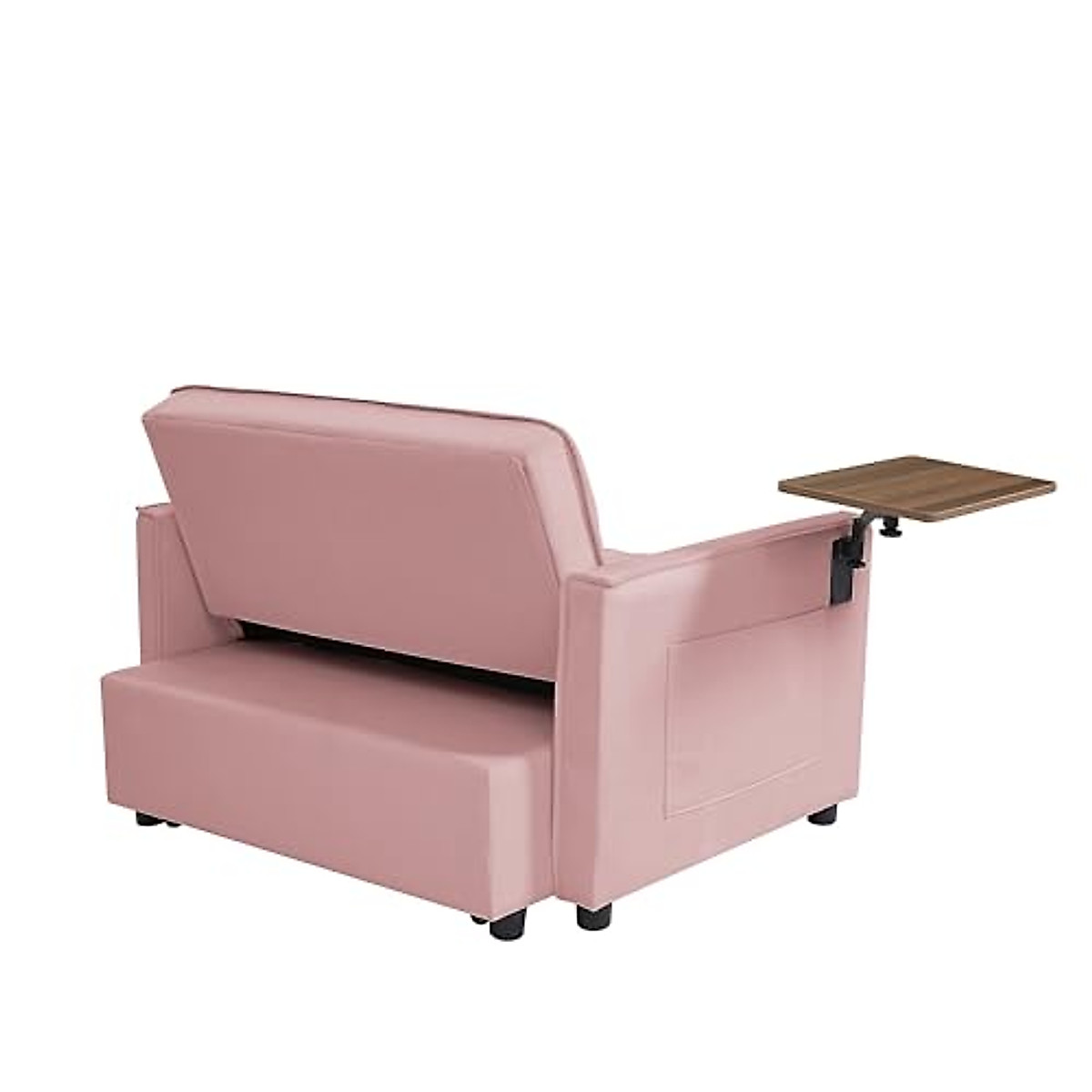 Comfy Velvet Tufted Upholstered Sofa Loveseat Convertible Futon Sofabed,Love Seat W/Pull Out Sleeper Couch Bed and 360 Adjustable Side Table for Coffee & Computer, Modern Compact Daybed