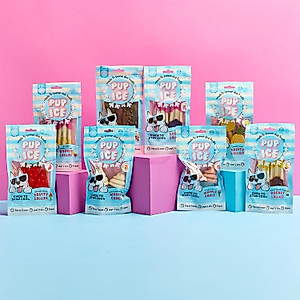 SPOT Pup Ice Ready to Freeze at Home Dog Treats-Edible Chews for Medium Breed Dogs & Puppies with Real Chicken | 3 Pack Bundle Edible Dog Treats (Strawberry, Chocolate & Banana) 6 Psc