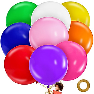 LEEZZIZZ Giant Balloons 36 Inch Large Balloons Latex, Big Balloons, 9 Pcs Jumbo Balloons Bluk for Kid's Party Wedding Birthday Supply Decorations. Multi