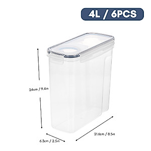 Moretoes Cereal Containers, 6pcs 4L 135oz Plastic Cereal Pantry Containers with Measuring Spoons, for Flour, Sugar, Rice