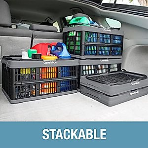 CleverMade 16L Collapsible Reusable Plastic Grocery Shopping Baskets; Small Foldable Storage Crates with Handles, 3 Pack, Charcoal