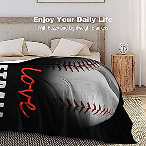 Vbadag Super Soft Throw Blanket for Couch Sofa or Bed Throw Size, Travel Fuzzy Plush Blanket, Funny Flannel Lap Blanket, Cozy Comfy for All Seasons (I Love Softball, 50"x60")