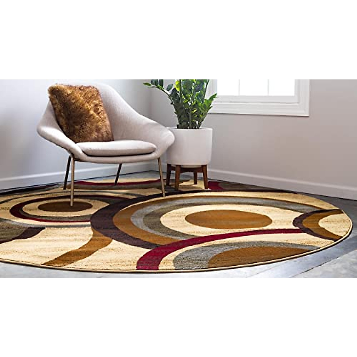 Unique Loom Barista Collection Modern, Abstract, Geometric, Circles, Bohemian, Rustic, Warm Colors Area Rug, 4' 0" x 4' 0", Beige/Brown