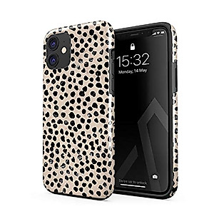 BURGA Phone Case Compatible with iPhone 12 Mini - Hybrid 2-Layer Hard Shell + Silicone Protective Case -Black Polka Dots Pattern Nude Almond Latte - Scratch-Resistant Shockproof Cover