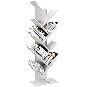 Yusong Tree Bookshelf, 9-Tier Floor Standing Bookcase for Living Room Bedroom, Utility Organizer Shelves for Home Office, White
