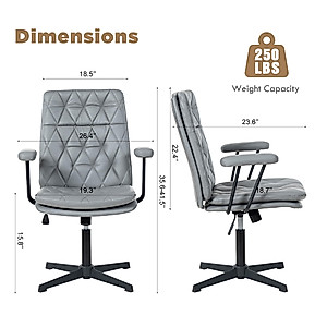 HoeuThien Desk Chair Without Wheels Swivel Tilt Home Office Chair with Criss Cross Legs Solid Armrest Grey