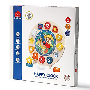 Dorjee Shape Sorter Teaching Clock, Learning Time Clock for Kids , Montessori Toys with 12pcs Removable Number Blocks, Display Holder Included