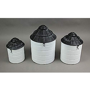 Set of 3 Black and White Vintage Farmhouse Tin Silo Canisters