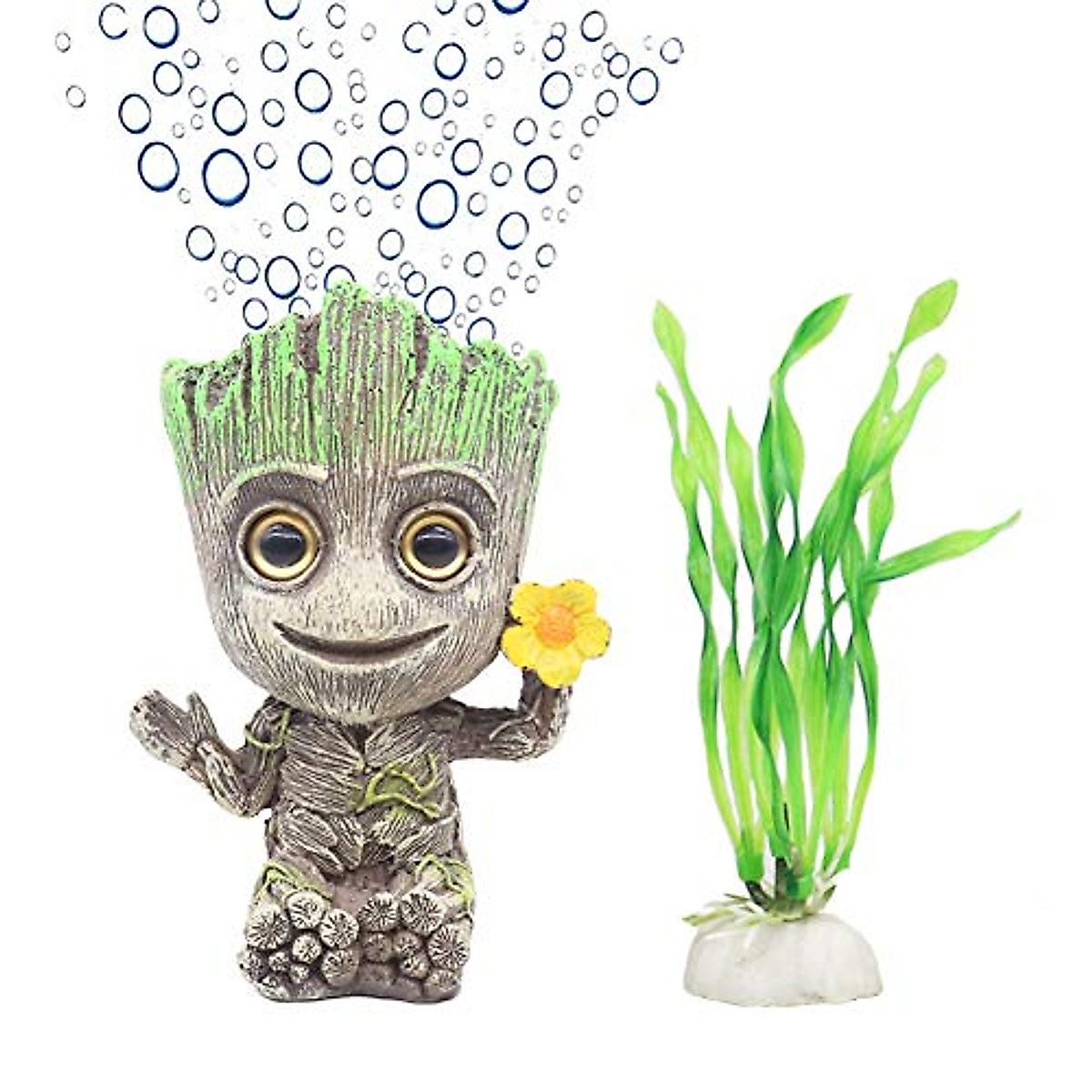 Ulifery Baby Groot Fish Tank Decorations with Bubbler, Small Fish Tank Decor, Toy Air Ornament Figurines Aerating Aquarium Decorations