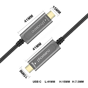 phoossno USB C to C Fiber Optical Cable USB 3.1 Type C Cable 10Gbps 50FT Compatible with Microsoft Azure Logitech Camera Aver &Vaddio & Barco ClickShare Touch Screen Kinect Intel RealSense