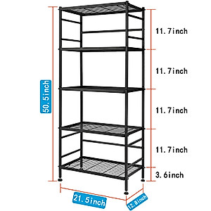 5-Wire Shelving Metal Storage Rack Shelves, Standing Storage Shelf Units for Laundry Bathroom Kitchen Pantry Closet(Black, 21.5L x 12.8W x 50.5H)