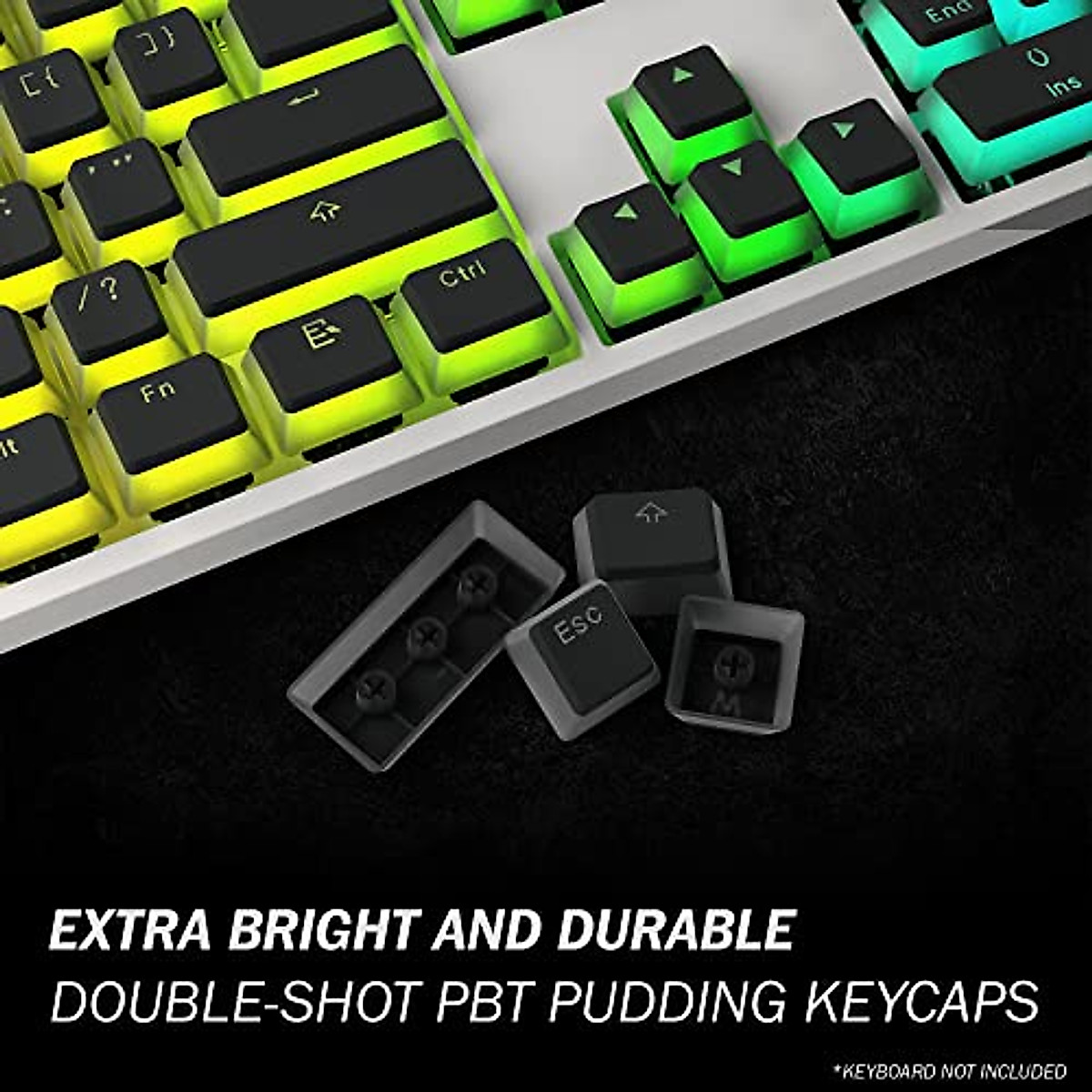 HK Gaming Pudding Keycaps Set | Doubleshot PBT Keycap Set | Full 108 OEM Profile Key Set | ANSI US-Layout | for Mechanical Keyboard | Compatible with Cherry MX, Gateron, Kailh, Outemu | Black