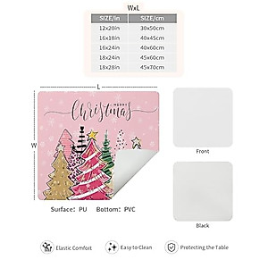 Coffee Mat for Counter,Pink Christmas Tree Winter Forest Trees Snowflake Absorbent Hide Stain Coffee Bar Mat,Non-slip Coffee Bar Accessories Kitchen Drying Mat Fit Under Coffee Maker Espresso Machine