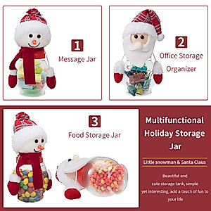 ZCONIEY 2 in 1 Christmas Candy Jars, Home Holiday Decor, Clear Plastic Cookie Jar with Snowman Doll, Sweet Gift Box Bottle Holder