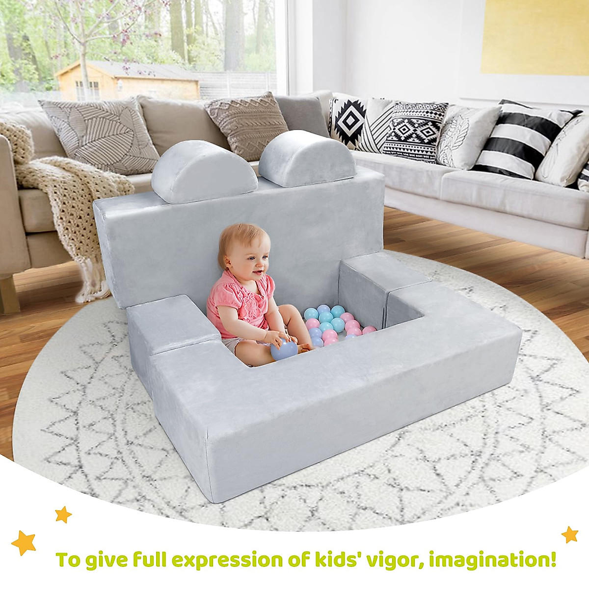 DREAMANIA Play Couch for Toddlers 1-3, 2024 Upgraded Toddler Couch Sofa for Boys Girls, Iedal Gift for Kids Child Playing in The Bedroom Playroom Toy Living Room, Grey