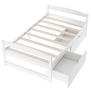 Heliosphere Twin Size Solid Wood Daybed with 2 Storage Drawers, Due Use Sofa Bed with Sturdy Wooden Slat Support, No Box Spring Needed for Boys Girls Teens Adults Guest, Easy Assemble (White)