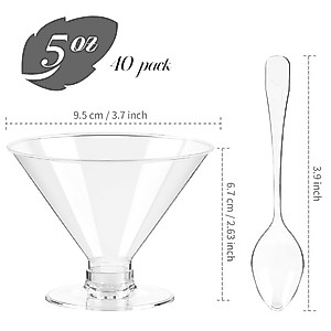 Kucoele 40 PCS Mini Plastic Martini Glasses, 5oz Dessert Cups Disposable Cocktail Glasses Party Glasses Drinkware for Wine, Champagne, Margarita