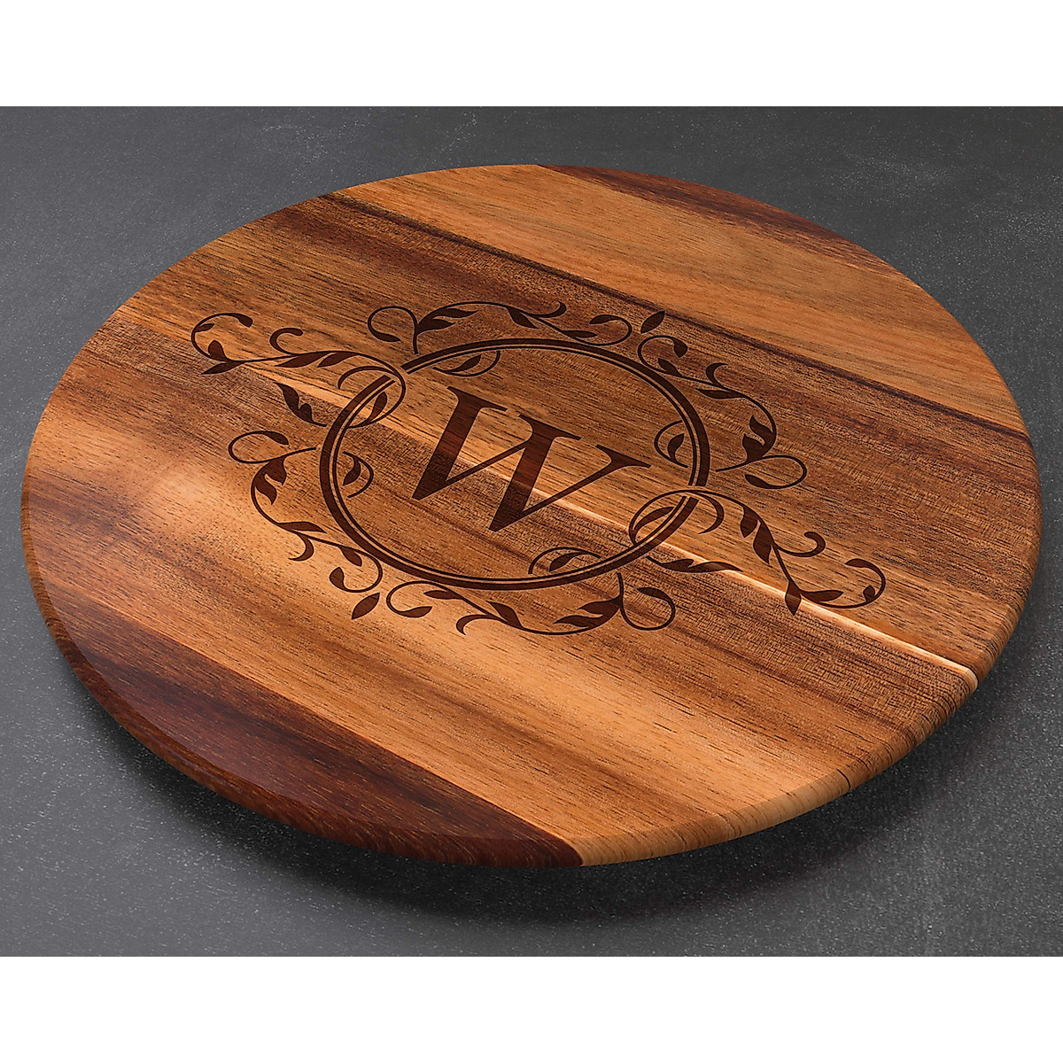 Lazy Susan Turntable, Engraved with Your Initial, Large 16" or 18” Wood Lazy Susan, Family Name Gifts, Laser Etched Wood